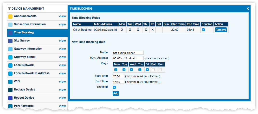 LAN Device Time Blocking
